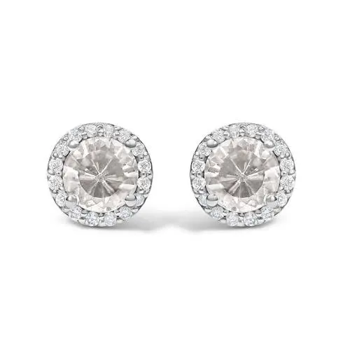 HAUS OF BRILLIANCE 10k Gold Gemstone And Diamond Halo Stud Earrings - White | White Topaz